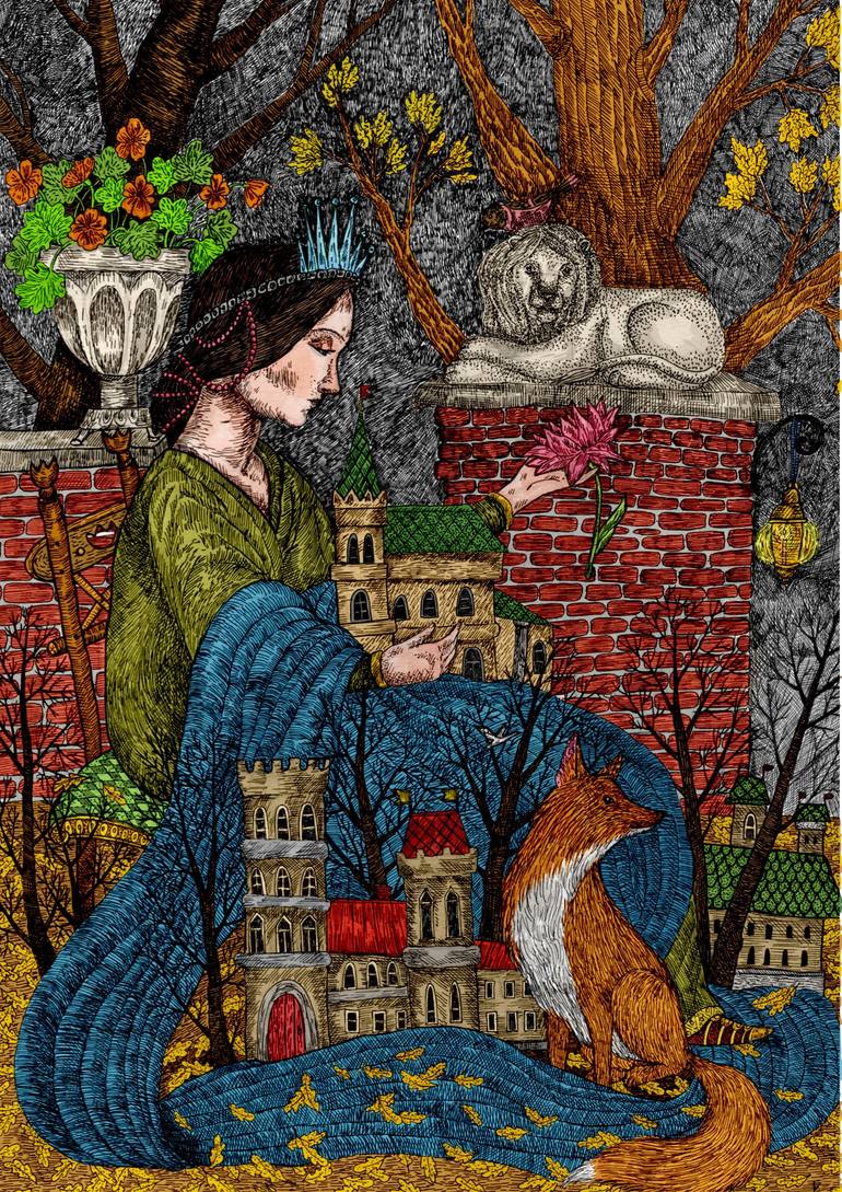 Fairy girl nymph and ancient buildings Drawing by Ekaterina ...
