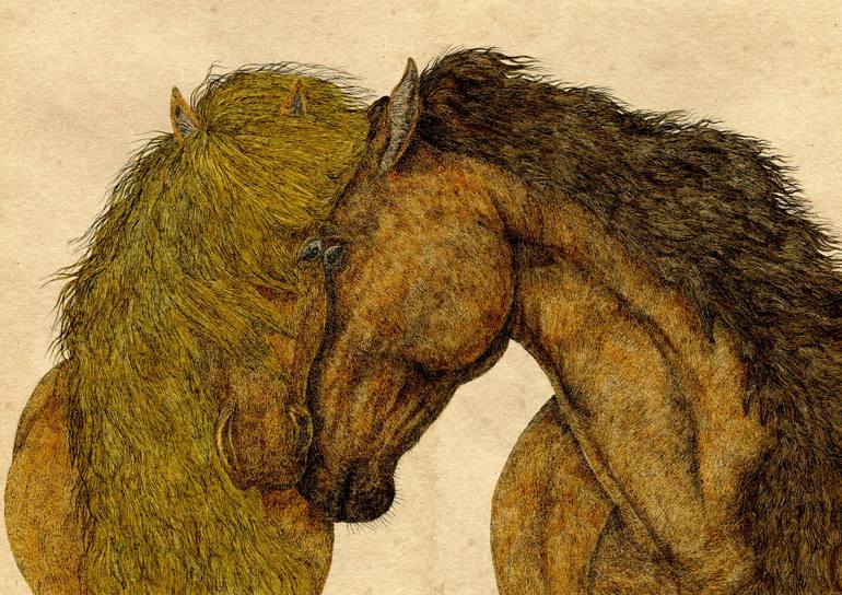 Two horses Drawing by Ekaterina Karpushchenkova | Saatchi Art
