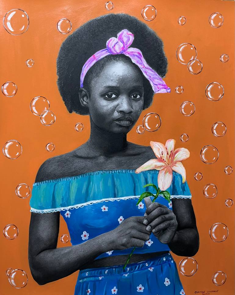 Girl with lily Painting by Olamide Ogunade | Saatchi Art