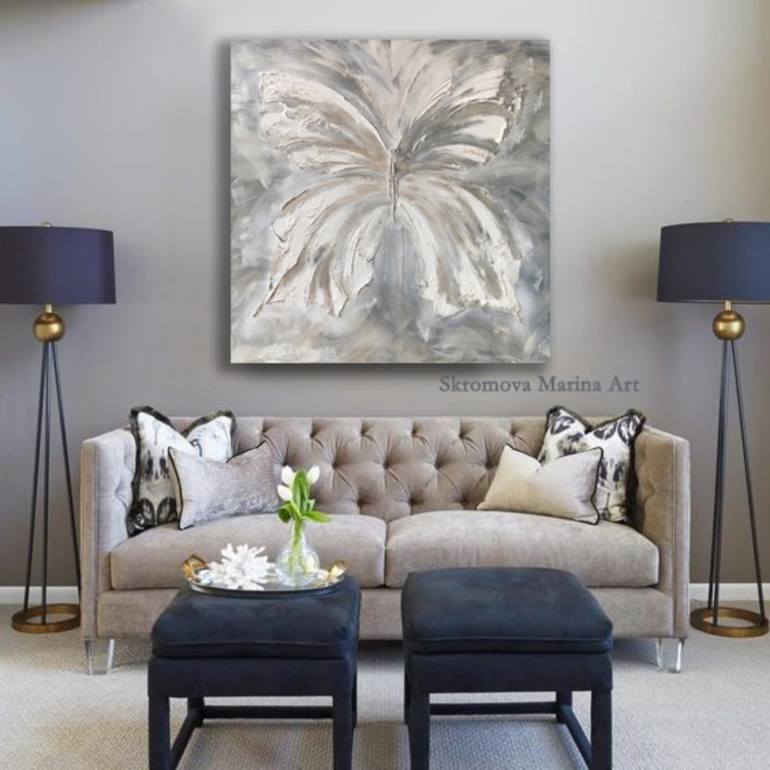 SILVER BUTTERFLY - Silver butterfly. Gray wall art. Acrilic abstract ...
