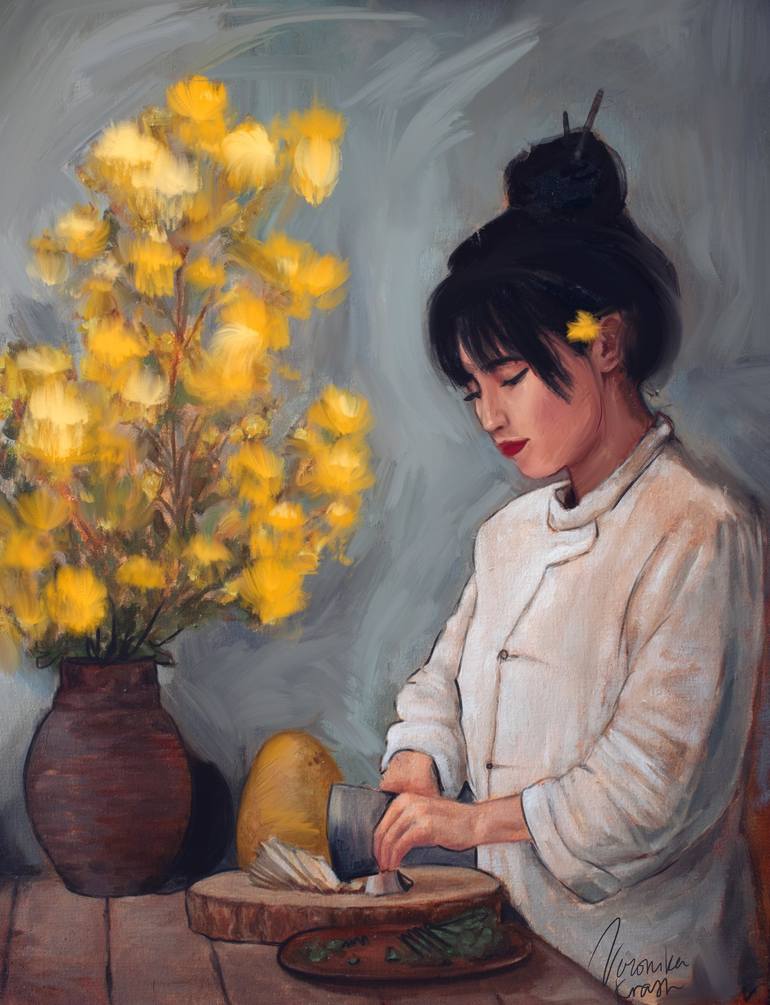 Li Ziqi cooking Painting by Veronika Krash | Saatchi Art