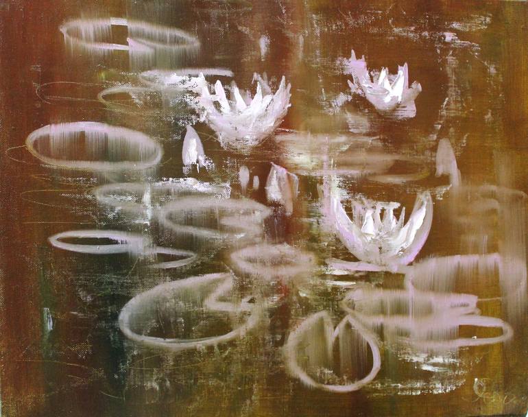 water lilies are brown Painting by Olga Usova | Saatchi Art