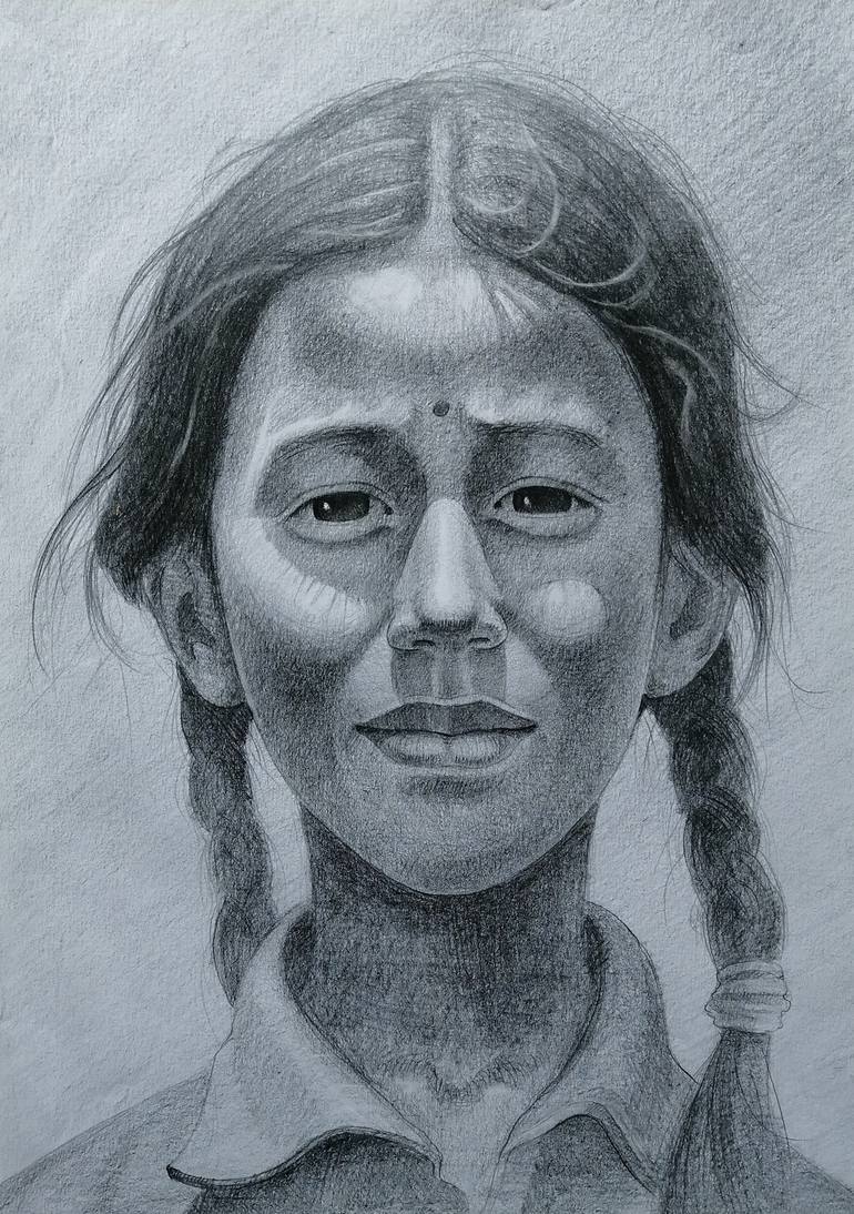Portrait of a young Indian woman. Drawing by Andrey Nesterov | Saatchi Art