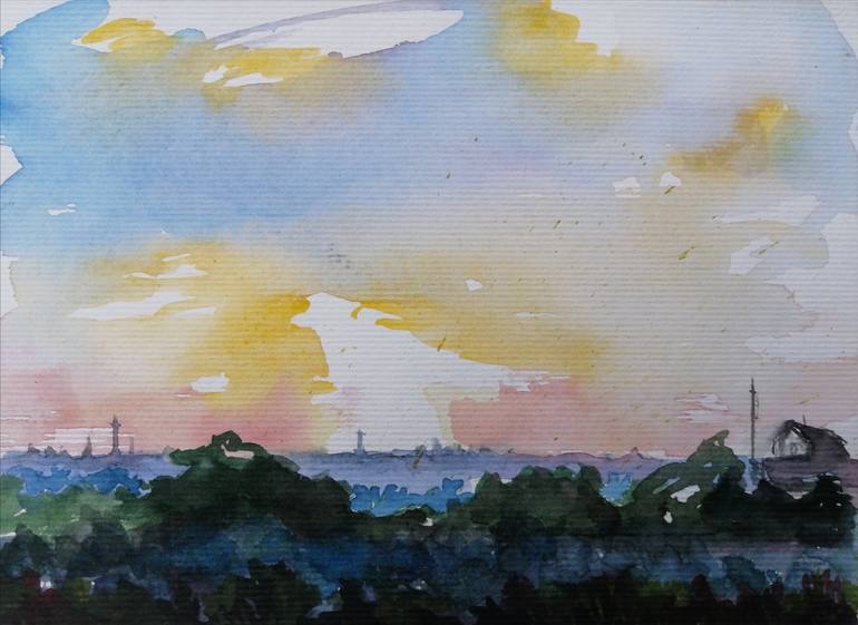 Watercolor painting Sunset Painting by Andrey Nesterov | Saatchi Art