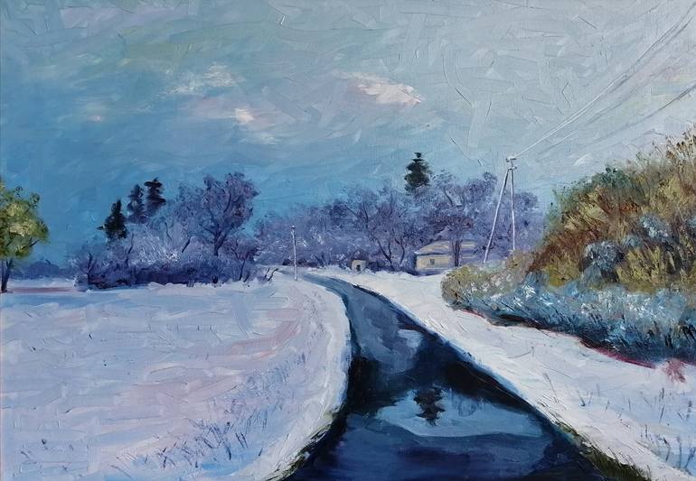 Oil painting Snowy April Painting by Andrey Nesterov | Saatchi Art