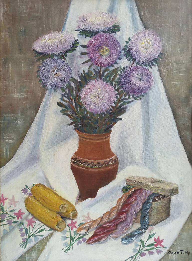 Ukrainian rushnyk and aster flowers. Still Life with Ukrainian soul ...