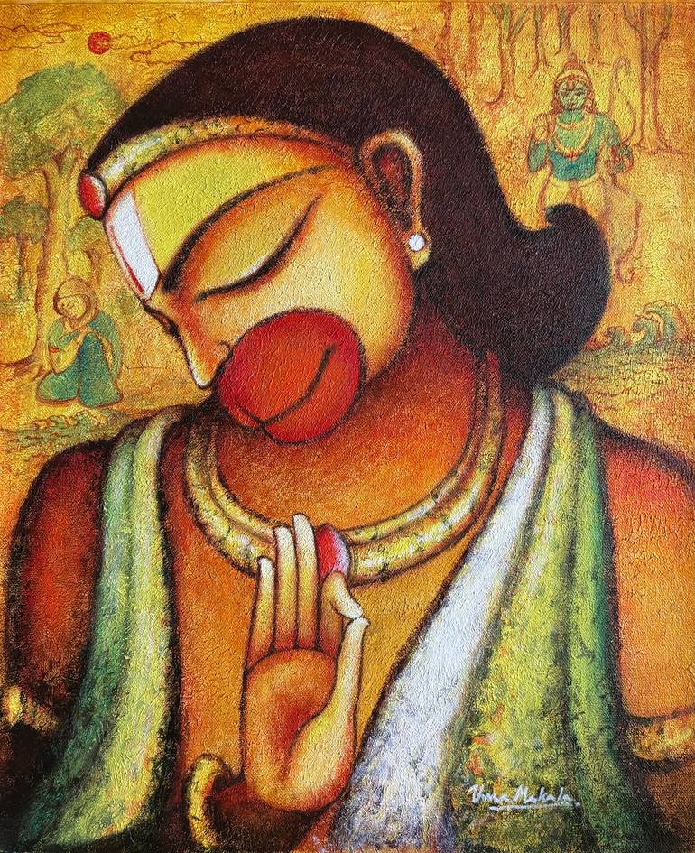 Rama dhyanam- Hanuman Painting by Uma Makala | Saatchi Art