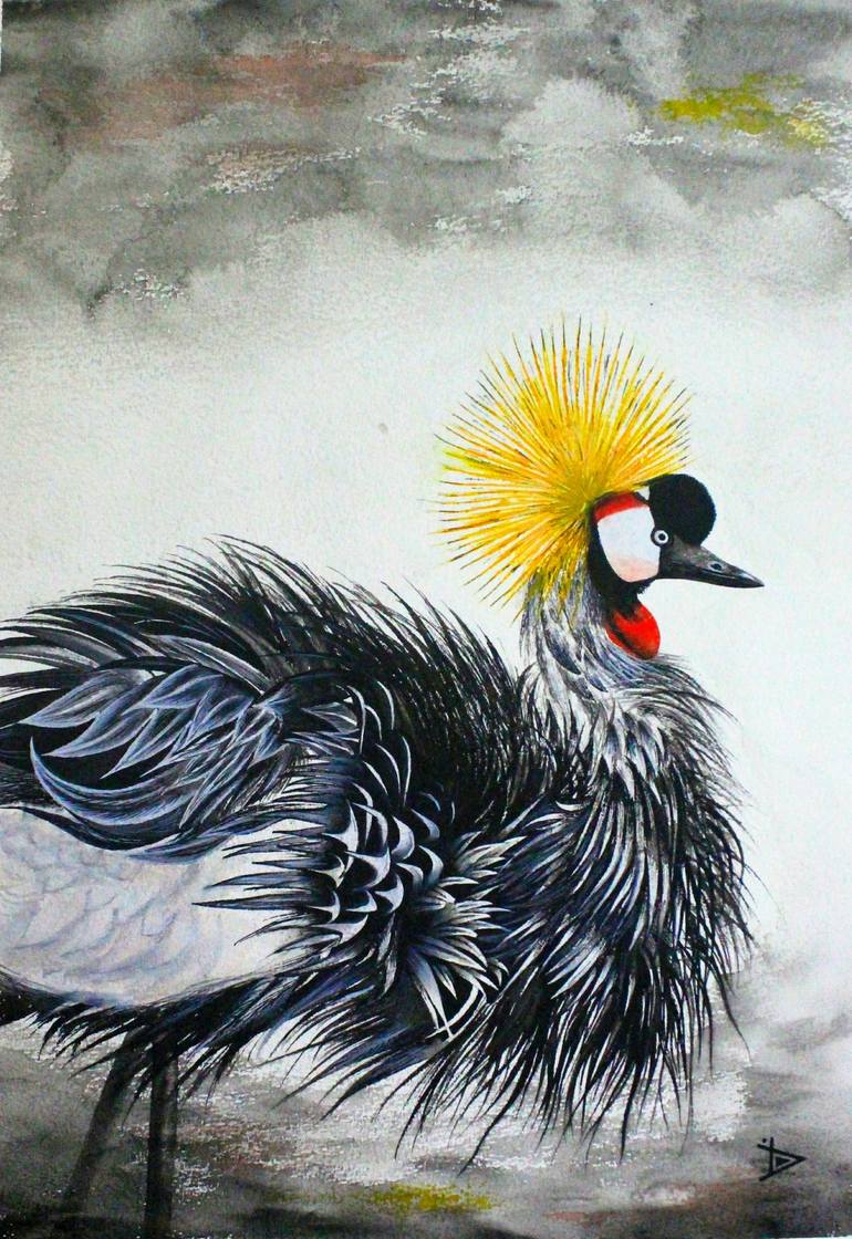 Crowned Crane I Painting by Devang Vyas | Saatchi Art