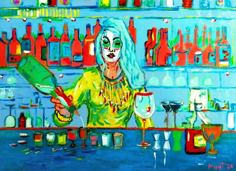Barmaid Painting by Murat Mizrahi | Saatchi Art