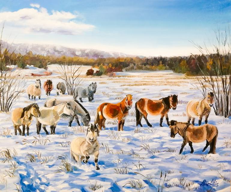 Northern horses Painting by Aliv Atis | Saatchi Art
