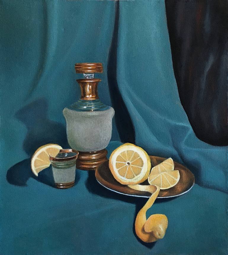STILL LIFE WITH LEMONS AND GREEN CARAFE Painting by Tatiana ...