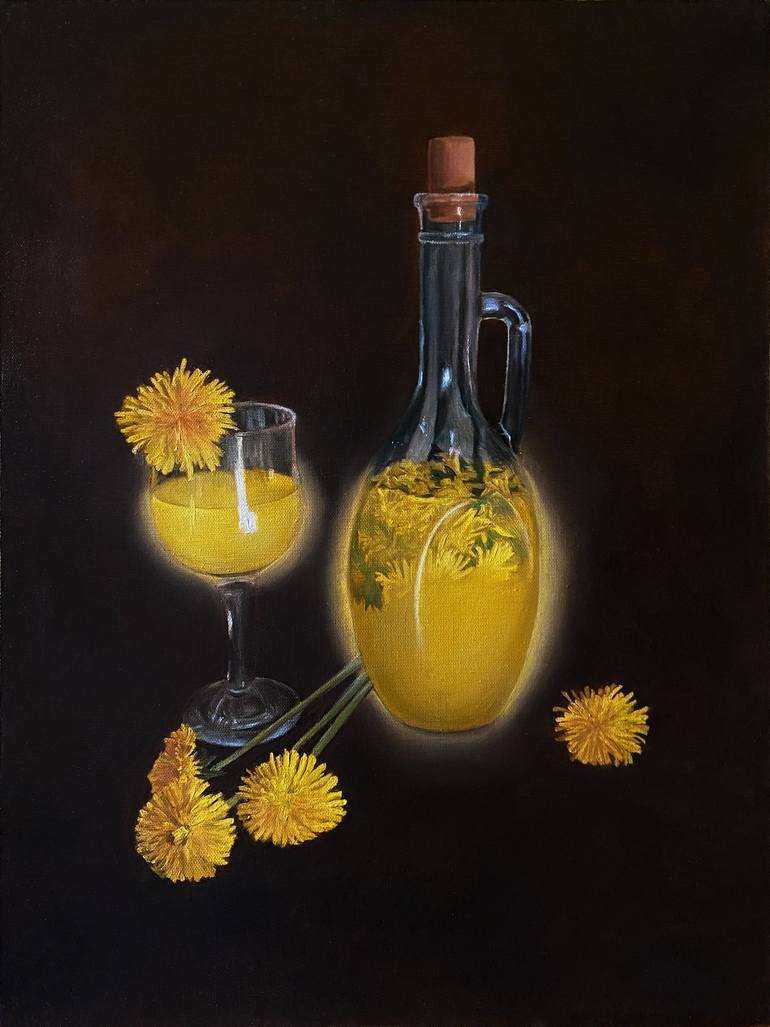 DANDELION WINE - original artwork, still life with dandelion, realistic ...