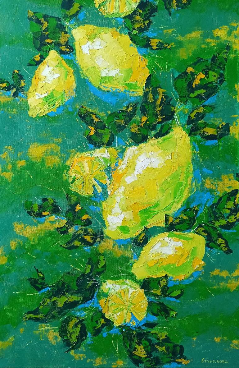 Lemons - expressive oil painting, yellow lemons, home decor, print ...