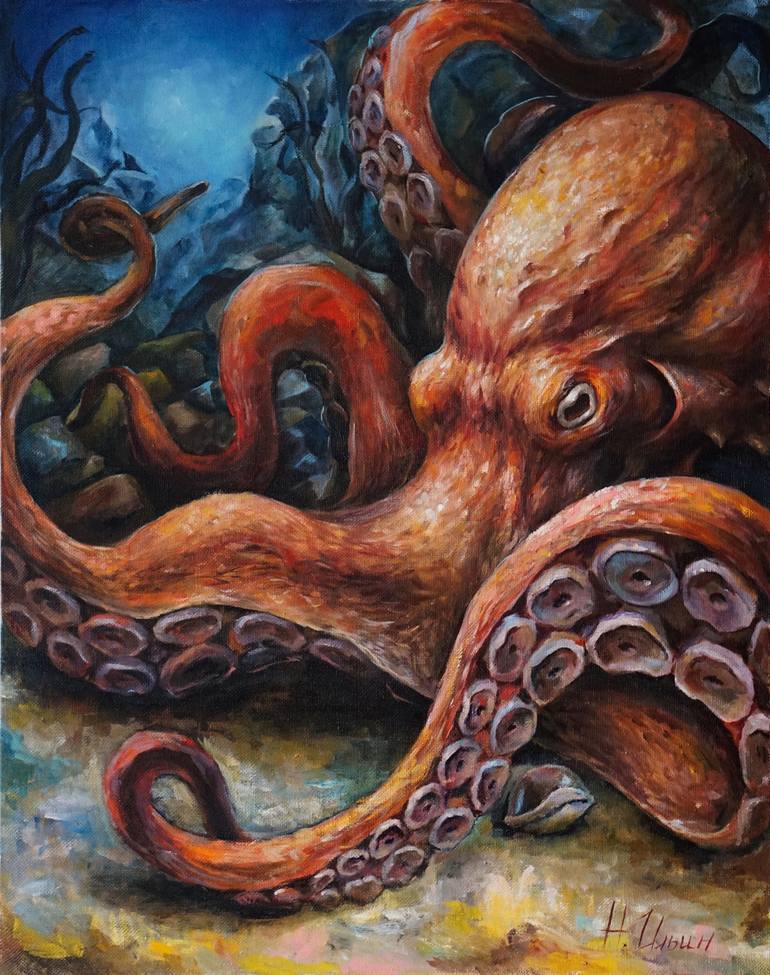 Red Octopus Painting by Nikita Ilin | Saatchi Art