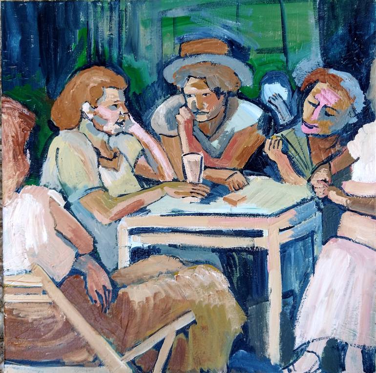 Women in a coffee shop Painting by Rebecca Beris | Saatchi Art