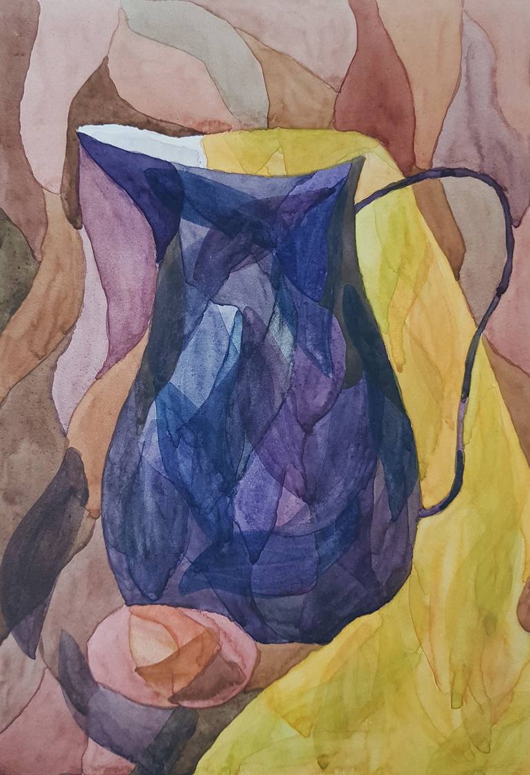Blue jug with yellow drapery Painting by Ю Х | Saatchi Art