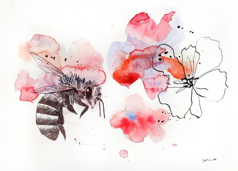 Spring Bee Drawing by Sylvia Vivanco-Extramiana | Saatchi Art