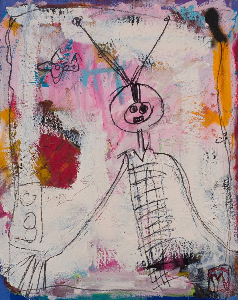 Alien on white and pink bg Painting by Dominic Massaro | Saatchi Art