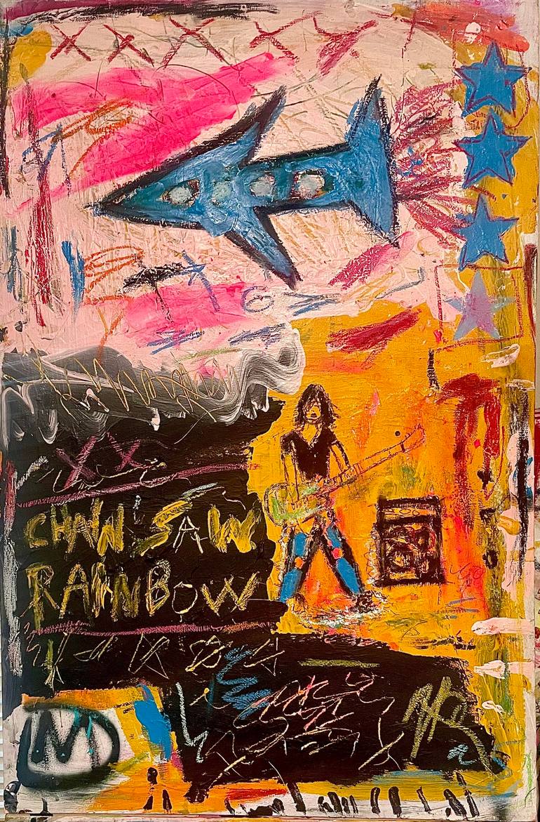 chainsaw rainbow with blue stars Painting by Dominic Massaro | Saatchi Art