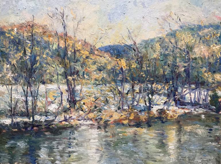 March Susquehanna River Bank Oneonta NY Painting by Steven Hagy ...