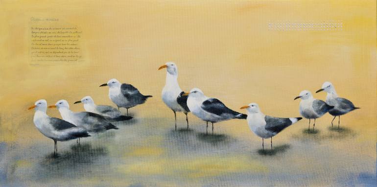 Seagulls in yellow Painting by Diane Luce | Saatchi Art