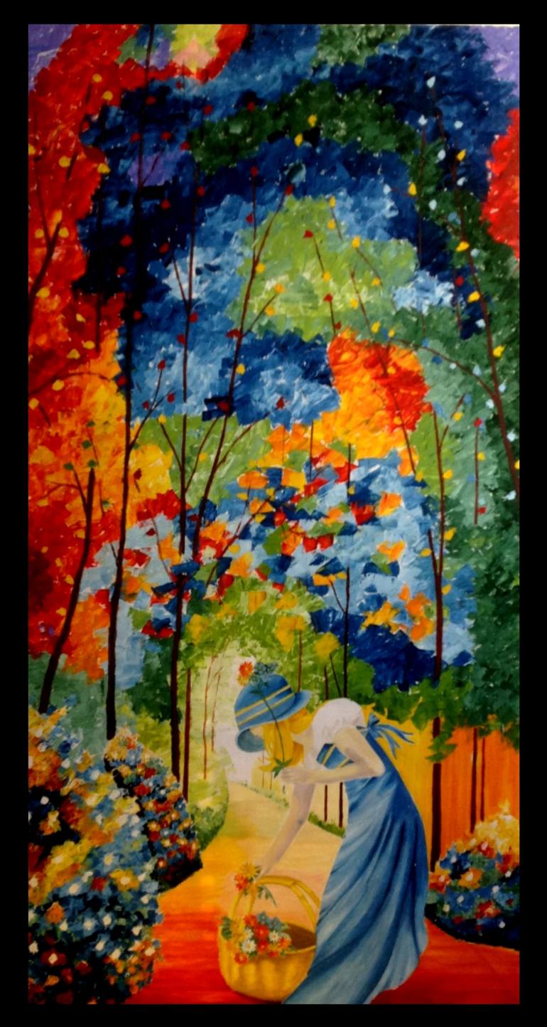 Piking flowers in the forest Painting by Maria Laptuca | Saatchi Art