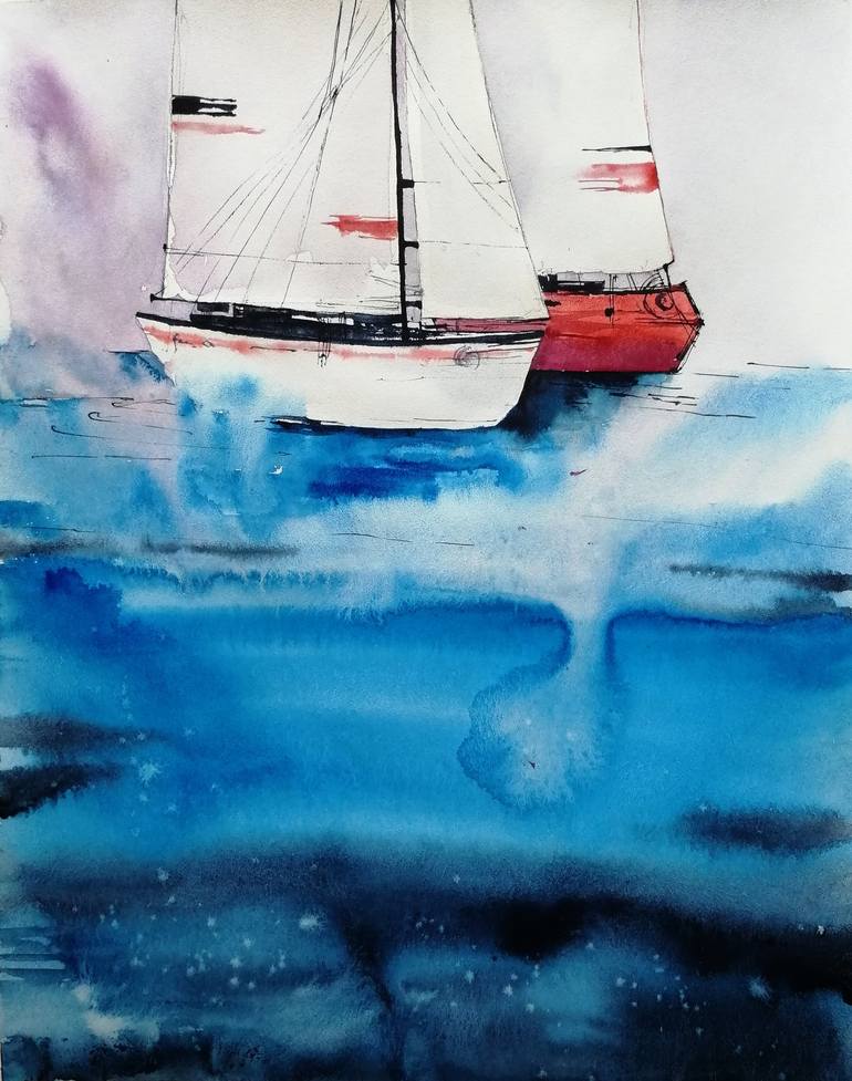 Sailboat Painting by Marina Zhukova | Saatchi Art