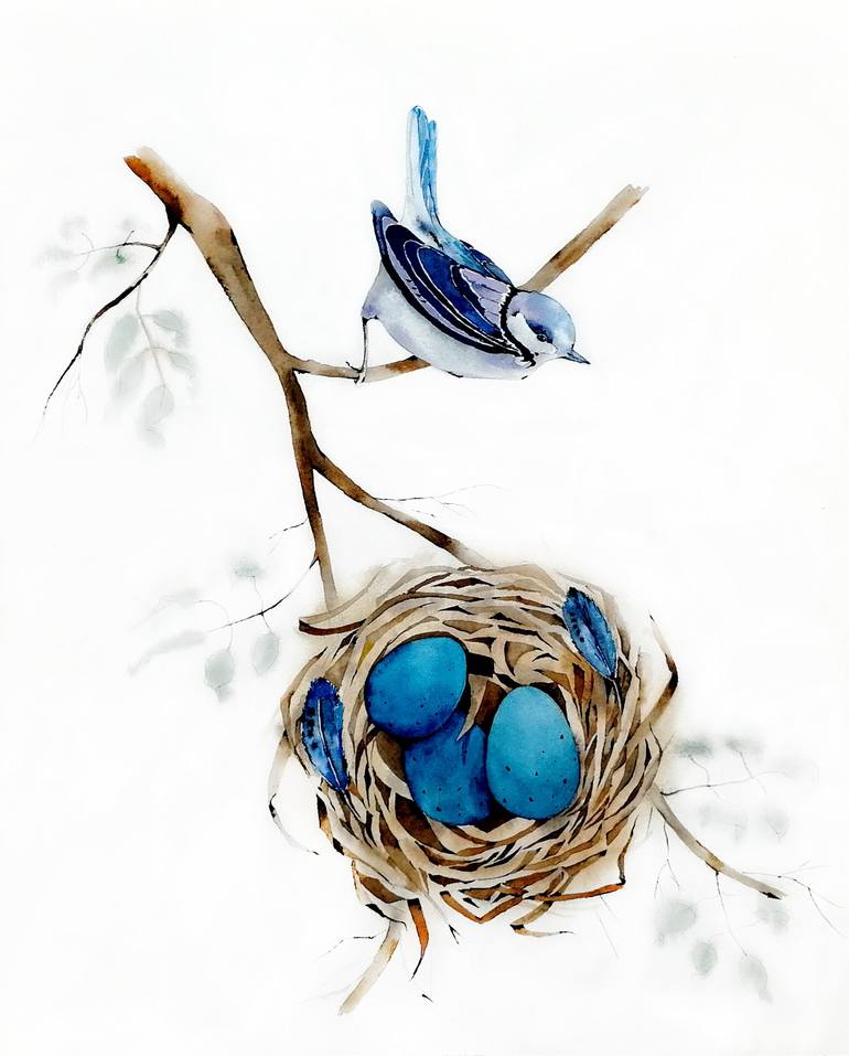 Nest with eggs Painting by Marina Zhukova | Saatchi Art
