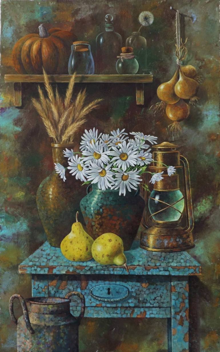 Still life with an antique lamp. Painting by Julia Ha | Saatchi Art