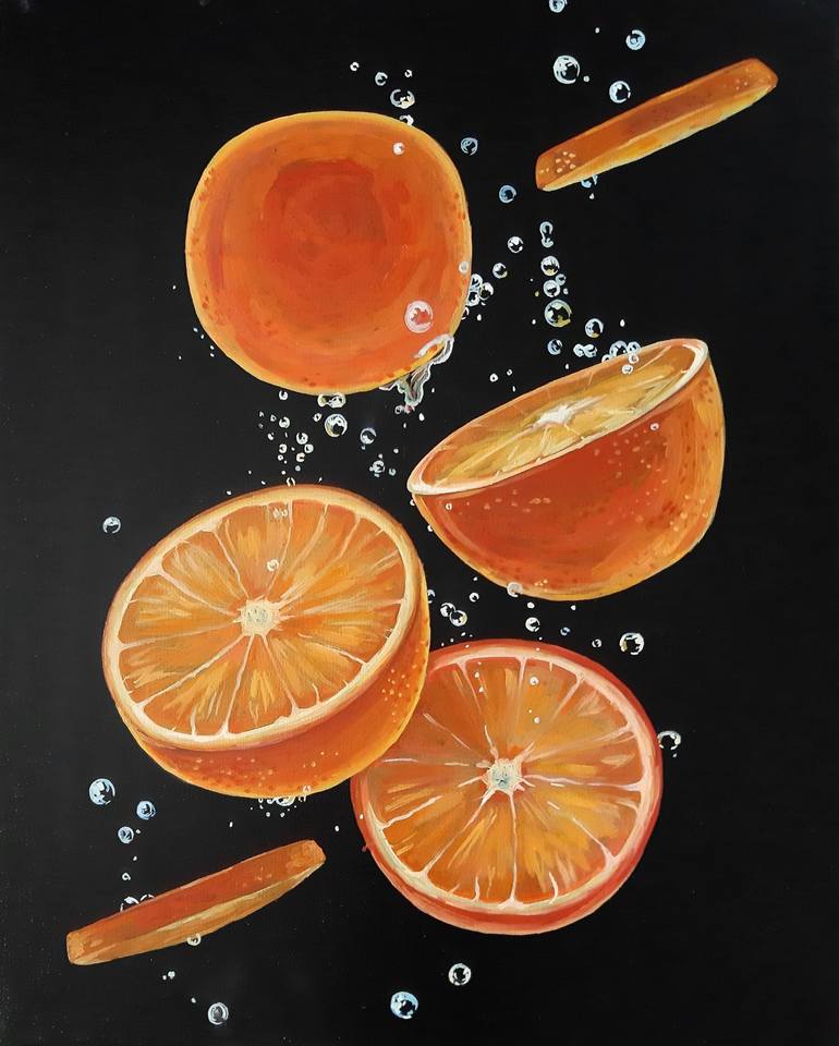 Oranges in water - original oil painting, realism, interior oil ...