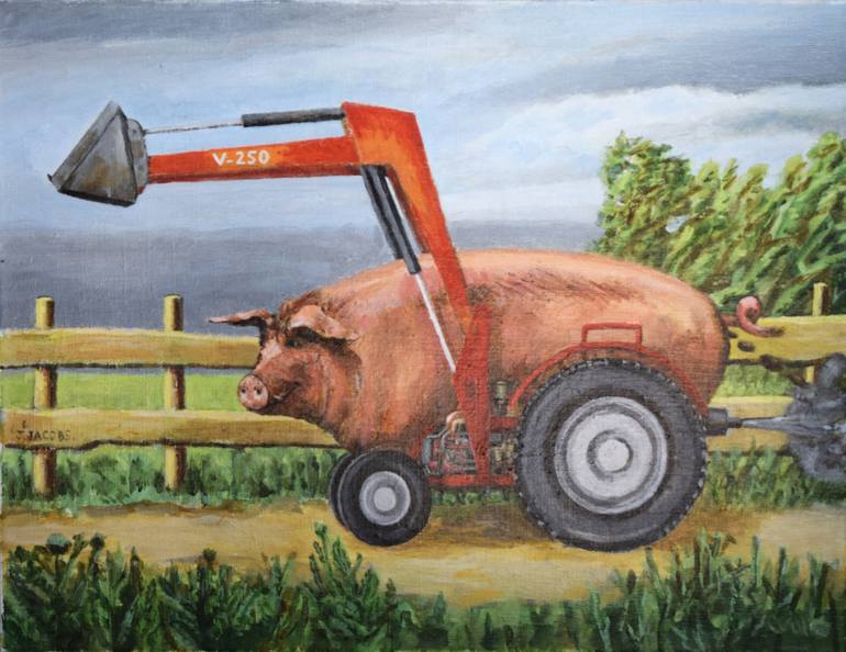 Pig with shovel Painting by Jan Jacobs | Saatchi Art