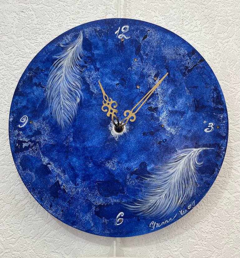 Clock « Angel », hand painted by the artist, diametre 30 cm. Painting ...