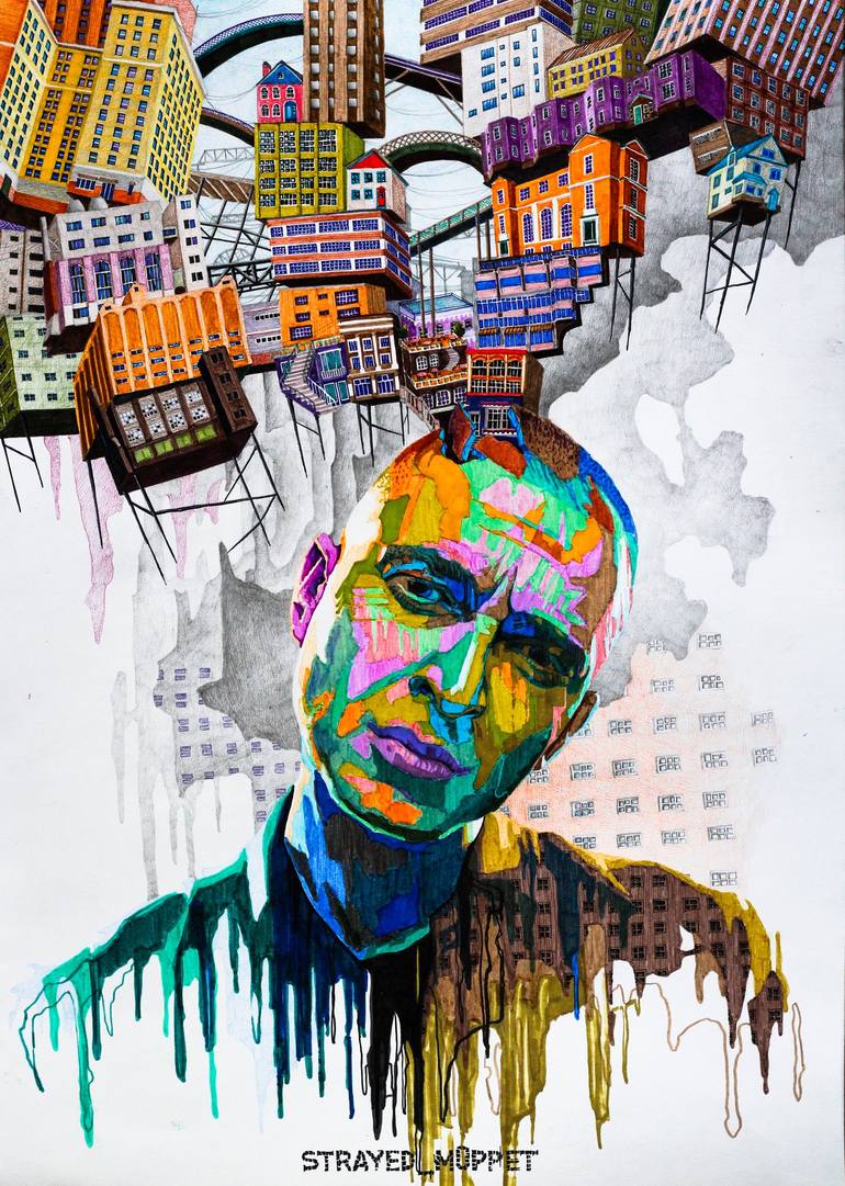 Alone in the city Drawing by Mark Kucherov | Saatchi Art