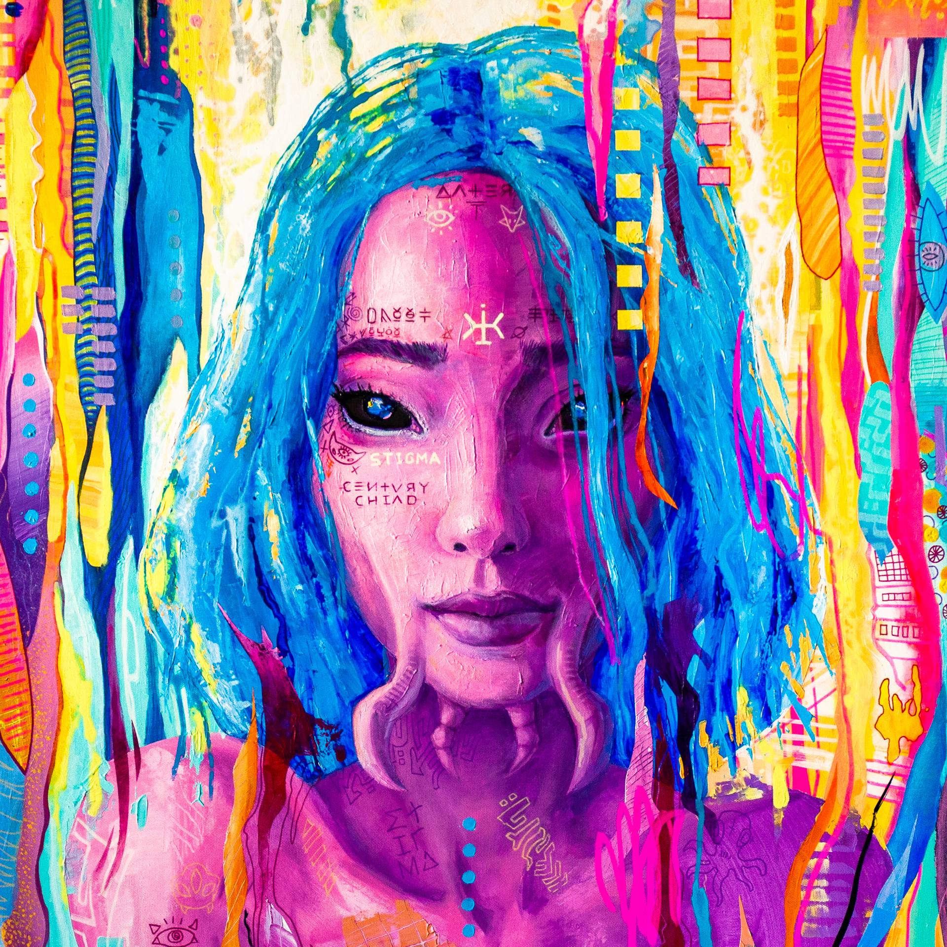 framed Pop surrealism original painting acrylic alien Alien Goddess of ...