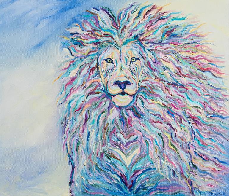 Rainbow lion Painting by Yana Kovaleva | Saatchi Art