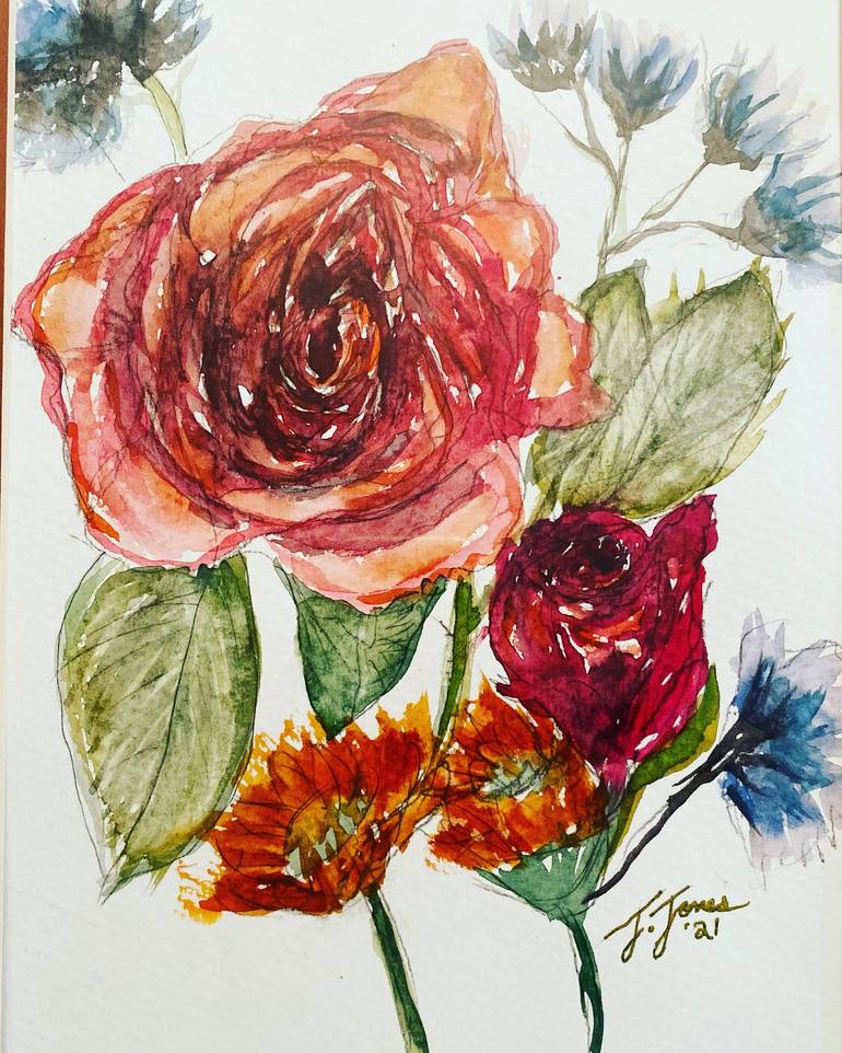 Georgia O’Peach Rose Painting by Jennifer Jones | Saatchi Art