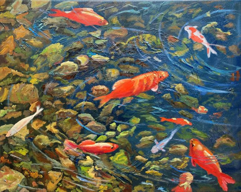 RED FISH Painting by Lusie Schellenberg | Saatchi Art