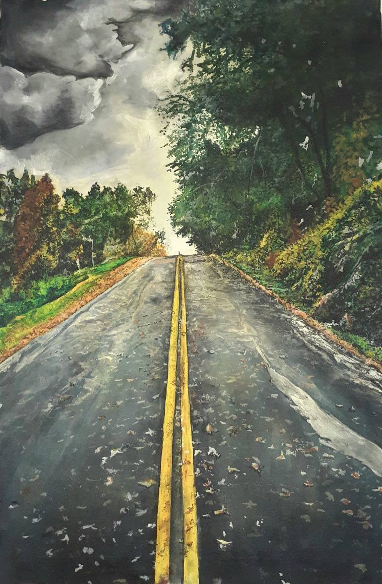 A lonely winding road Painting by JahraTasfia Reza | Saatchi Art