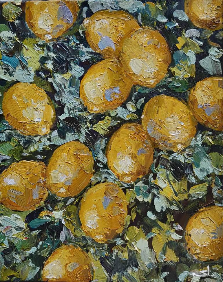 Italian Lemons Painting by Vivek Mandalia | Saatchi Art