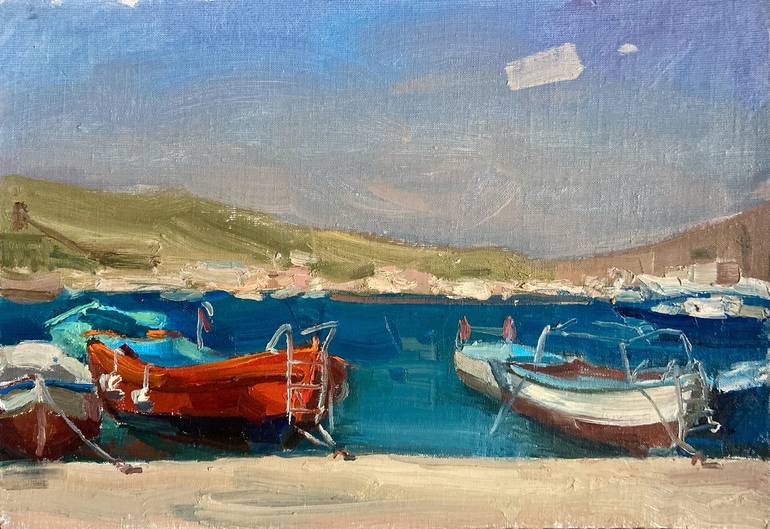 Boats at the pier Painting by Julia Dragoon | Saatchi Art