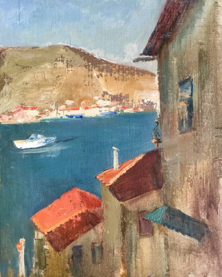 Above the roofs Painting by Julia Dragoon | Saatchi Art
