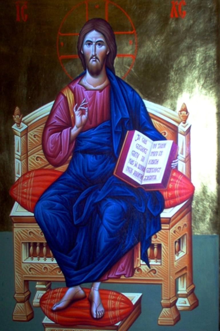 Gospod Isus Hristos na Prestolu Painting by Slavko Potpara | Saatchi Art
