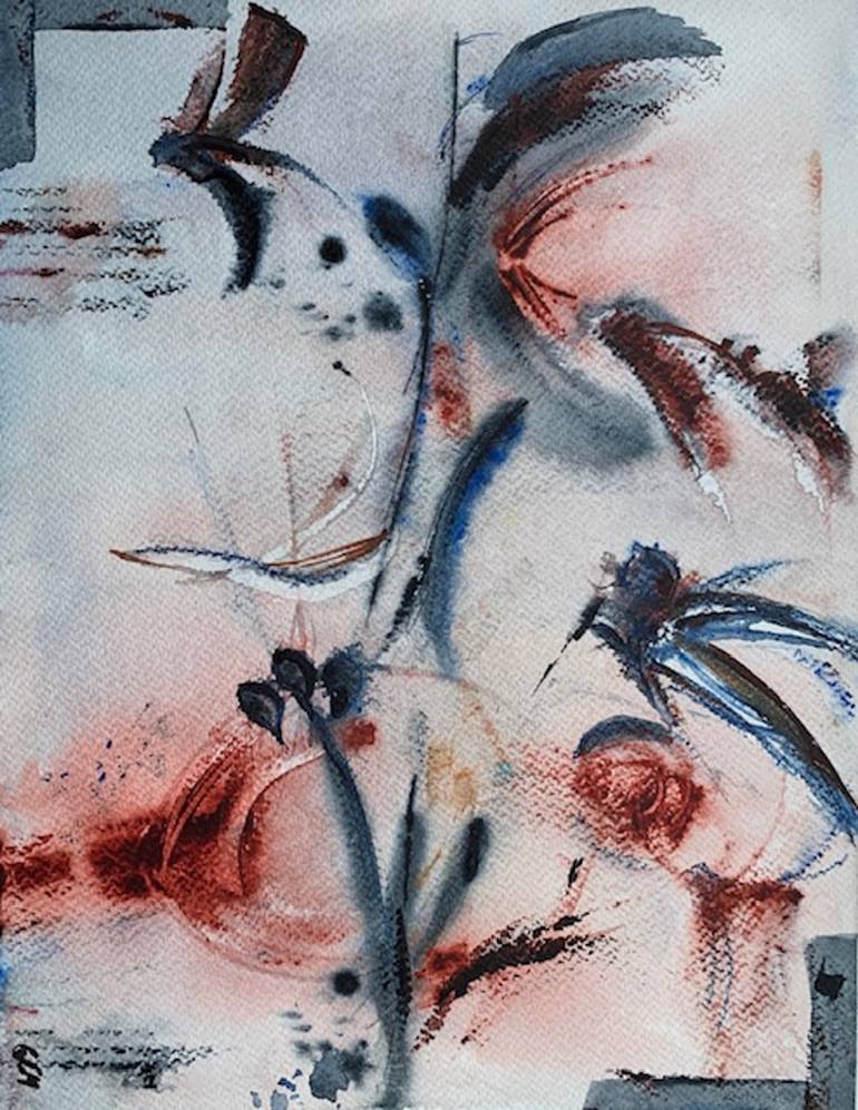 Haiku in Red and Blue Painting by Carol Magai | Saatchi Art