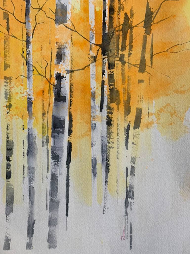 Modern Autumn Trees Painting by Samira Shakeeb | Saatchi Art
