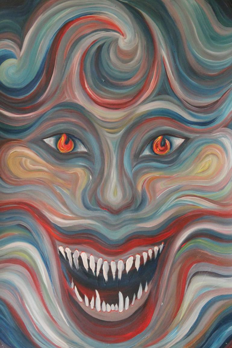 Joy boy/Abstract painting Face with a smile. Cold strokes, madness in ...