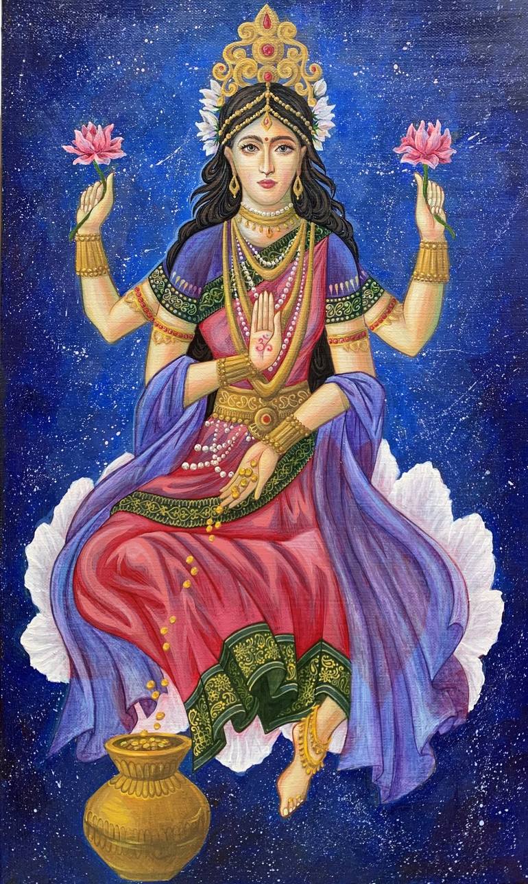 Goddess of Prosperity Lakshmi Painting by Alyona Denisova | Saatchi Art