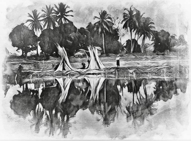 Life on the Mekong River, Laos 1964 Drawing by Wesley Smith | Saatchi Art