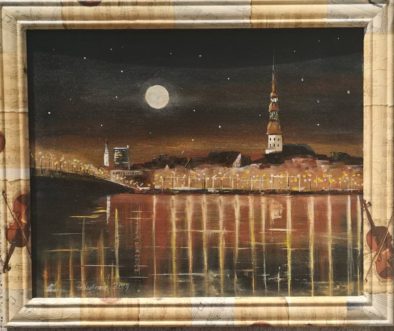 City at night. Riga. Painting by Tatjana Obuhova | Saatchi Art