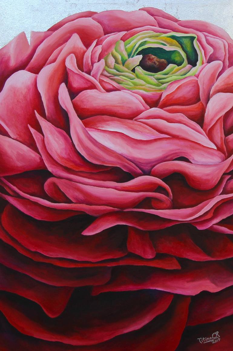 Pink Ranunculus #2 Painting by Rosa Cristina Corrales | Saatchi Art