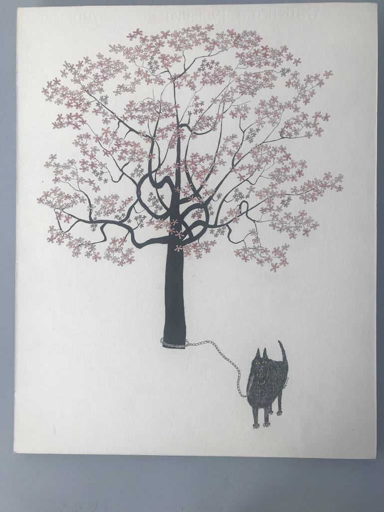 Dog Chained to Tree Painting by Maurice Spector | Saatchi Art